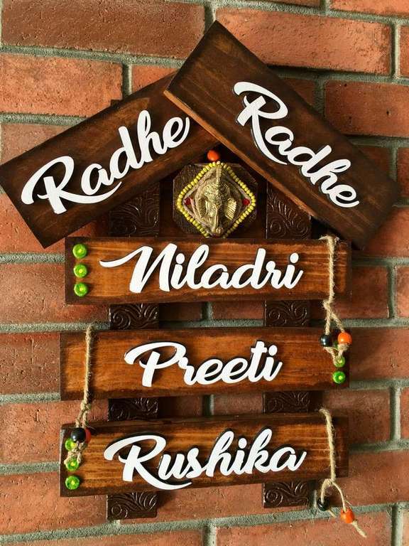 Wooden Hut Family Nameplate Used Natural Wood As Base